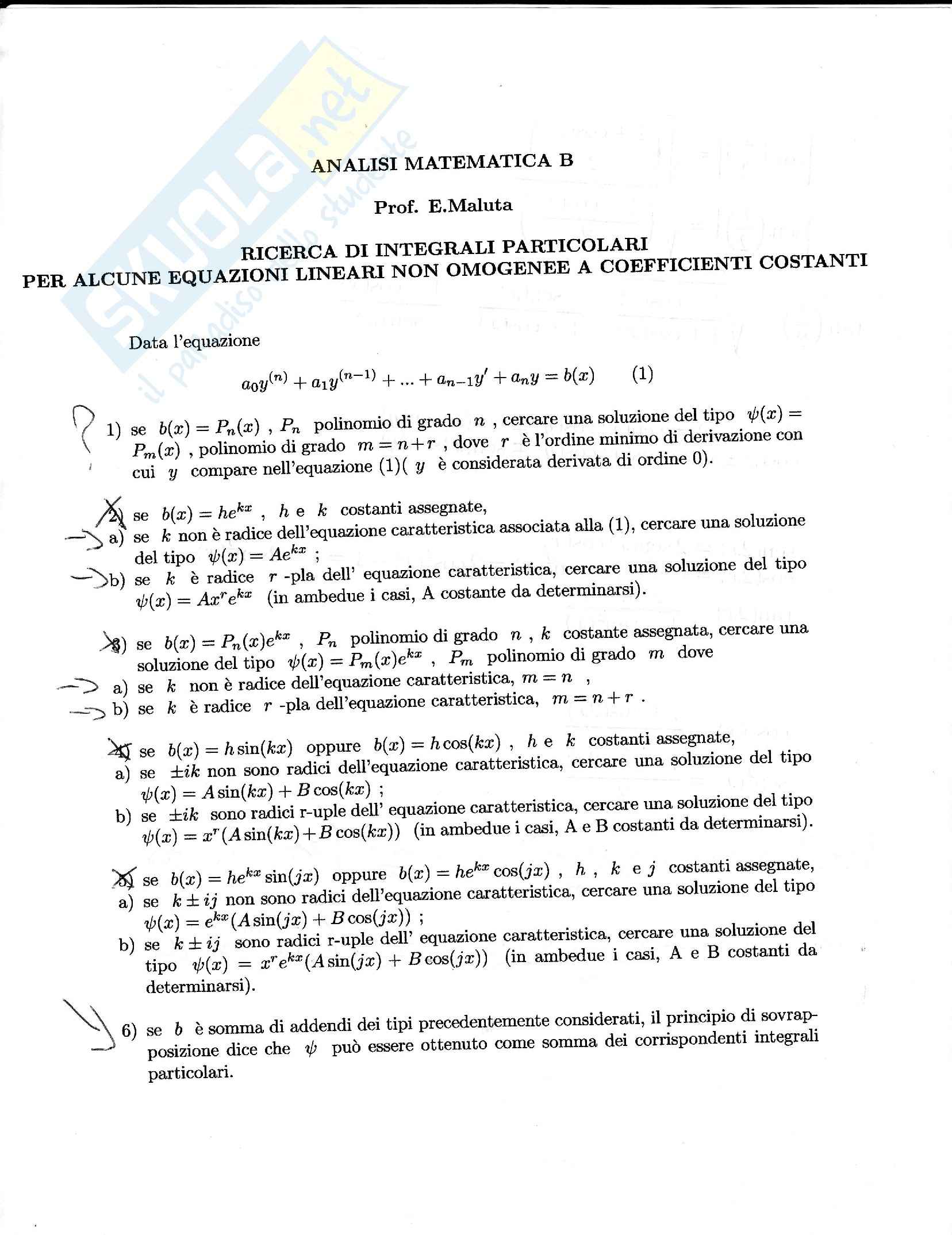 Analisi II - ricerca di integrali particolari per alcune equazioni ...