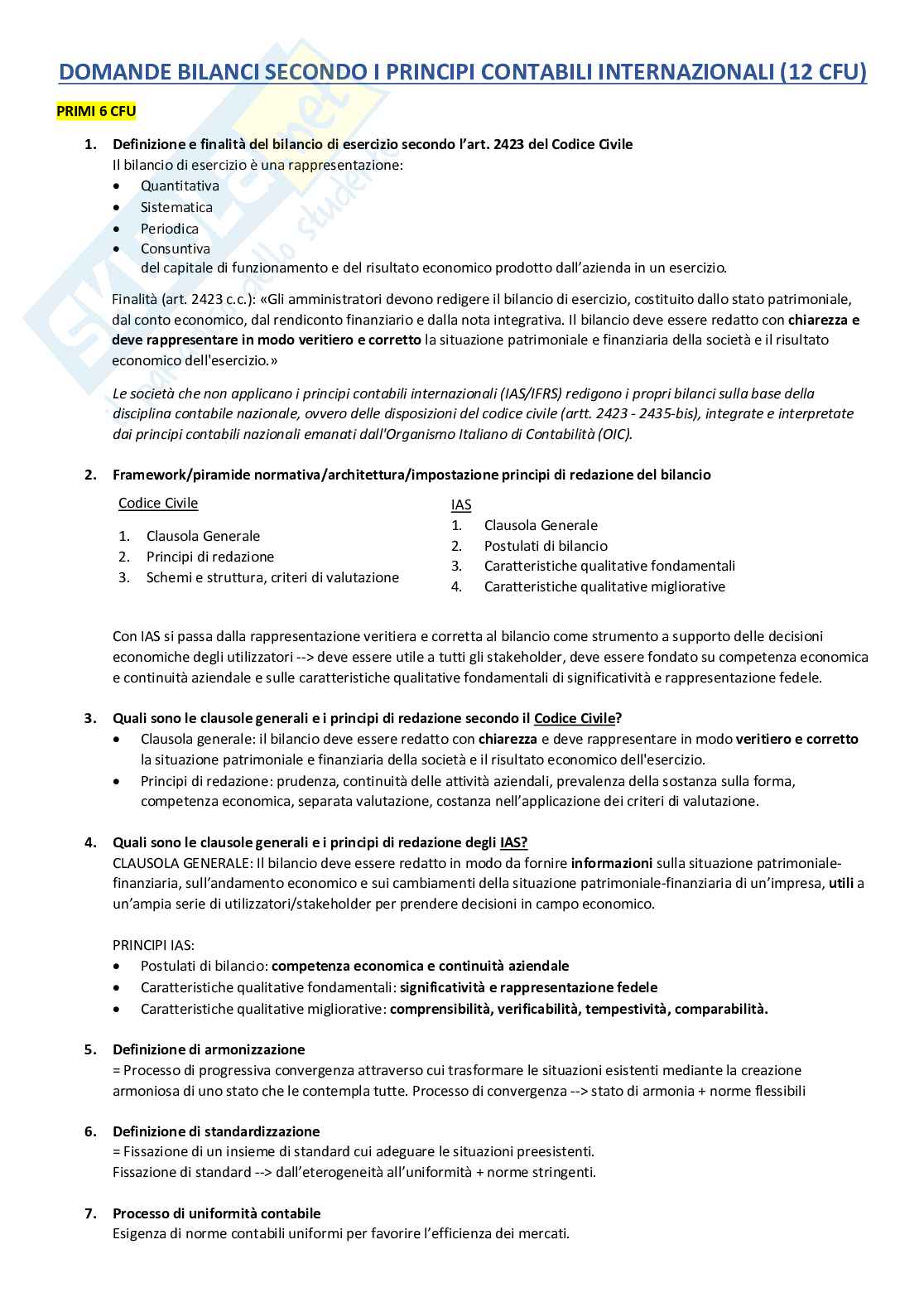 Bilanci secondo i principi contabili internazionali - domande + risposte