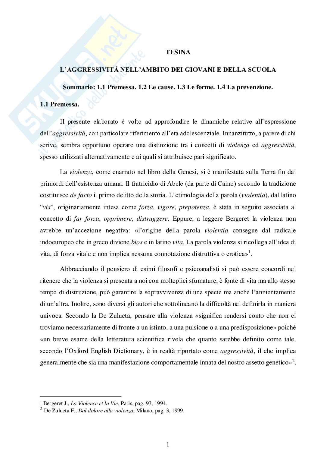 L'aggressività nei giovani e nella scuola