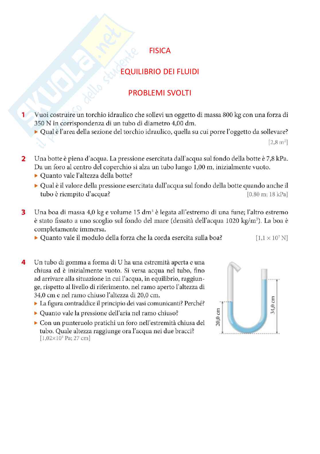 Problemi svolti sull'equilibrio dei fluidi, esempio di verifica