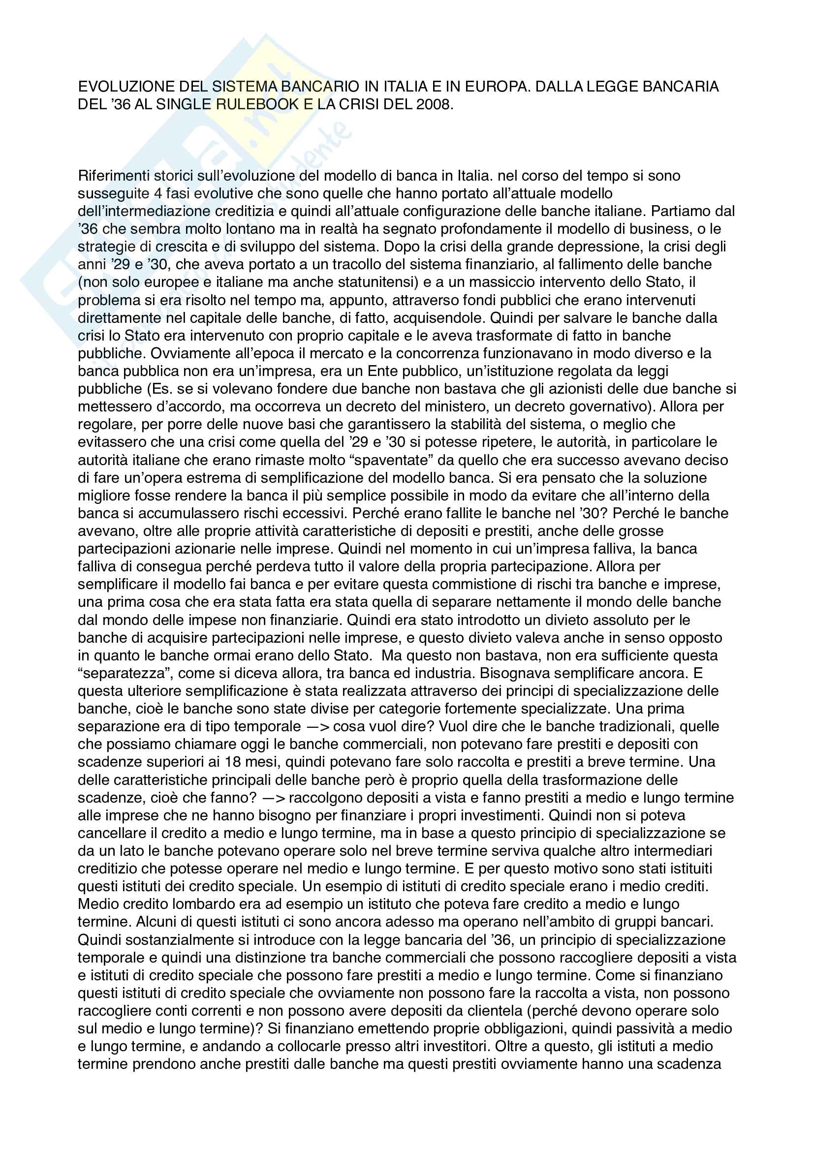 Evoluzione del sistema bancario in Italia e in Europa : Dalla legge ...