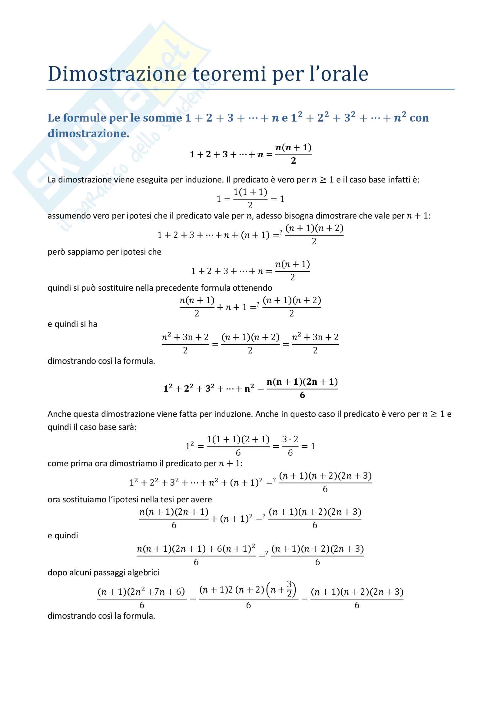 Dimostrazione teoremi: Appunti di analisi matematica