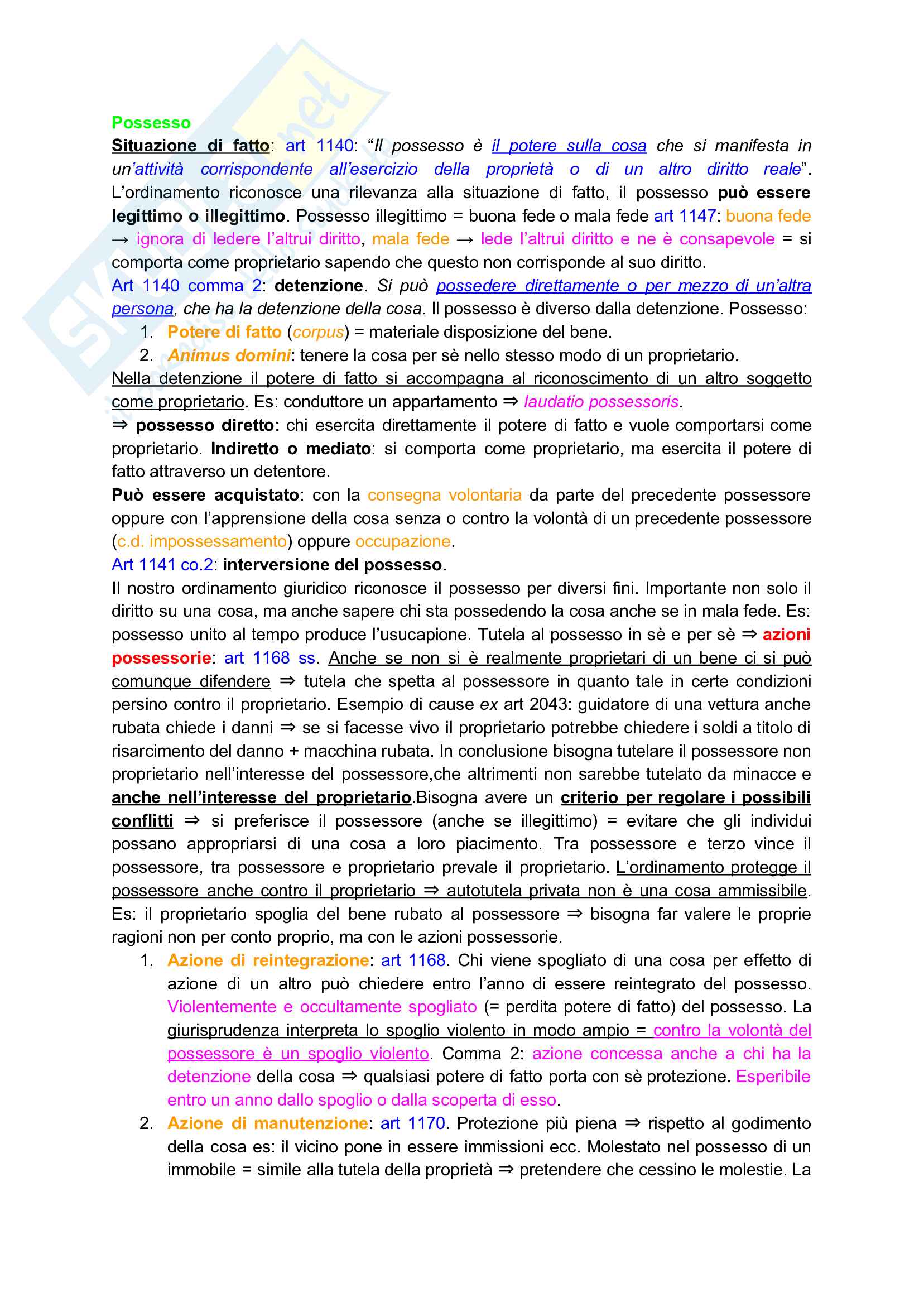 Possesso: particolarità e disciplina