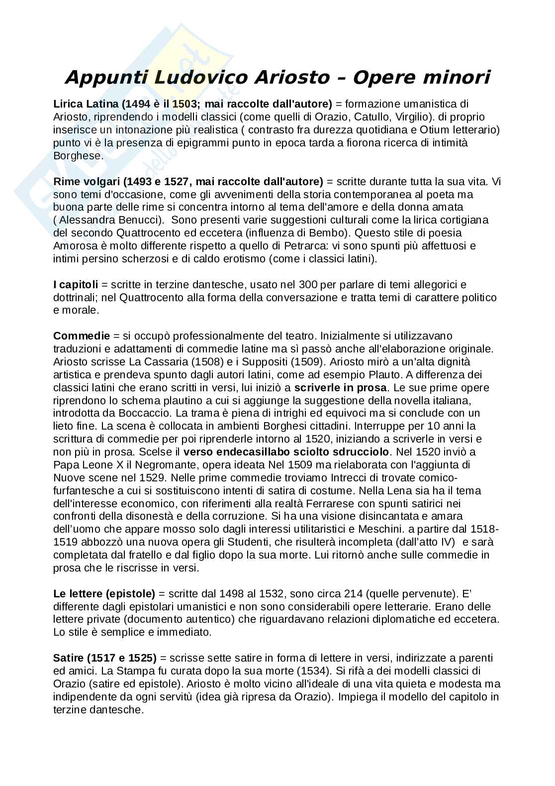 Ariosto, Ludovico - Opere minori (2)