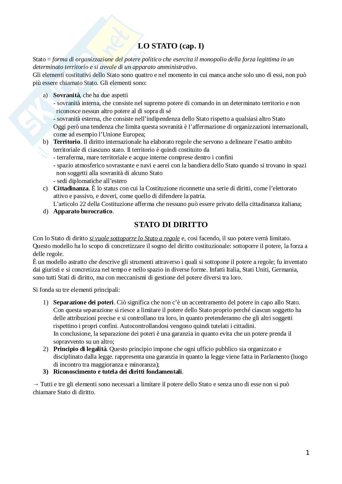 Stato di diritto, forme di Stato, forme di governo, la Costituzione