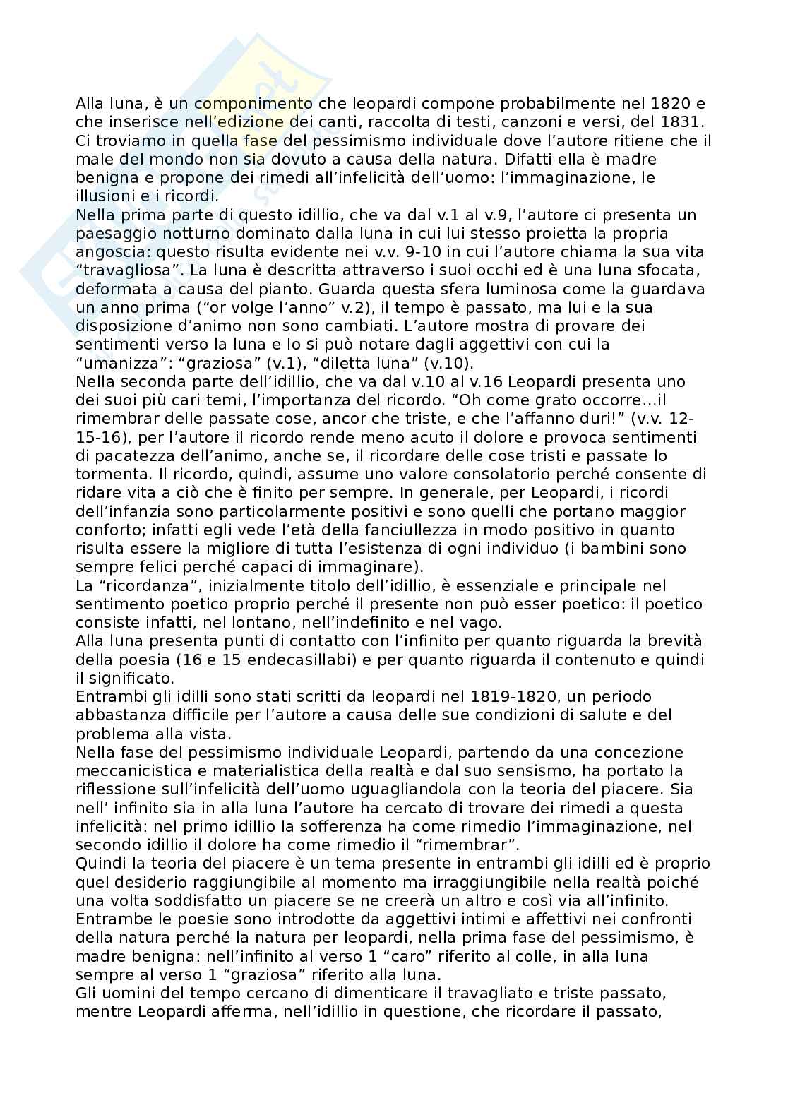 Leopardi, Giacomo - Alla luna, descrizione