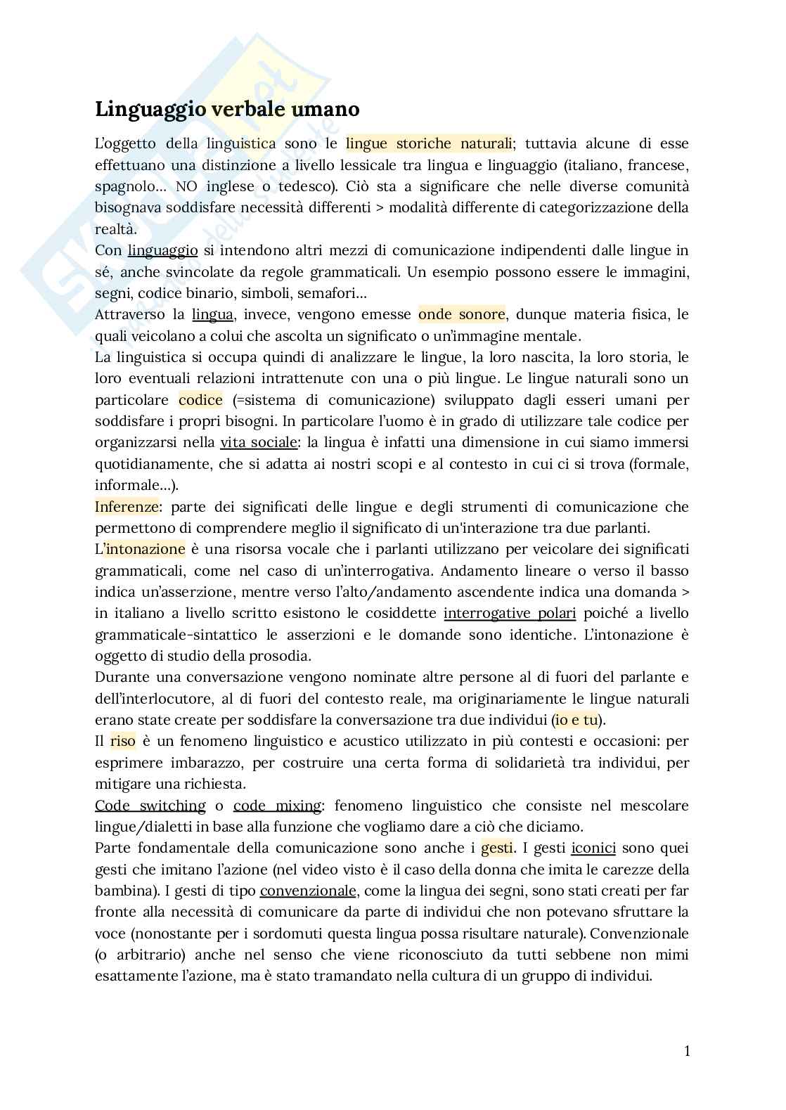 Appunti completi di linguistica generale