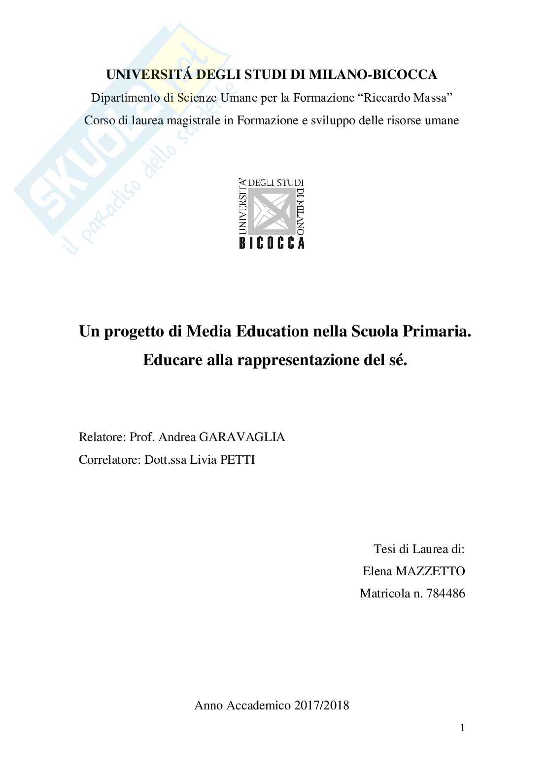 Tesi sulla Media Education: la rappresentazione del sè