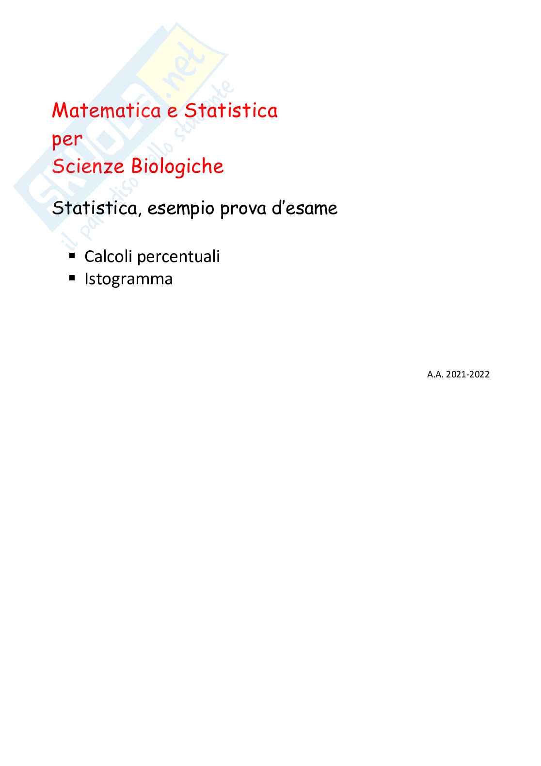 Matematica e statistica - Esempio di prova d'esame svolta con 3 quesiti