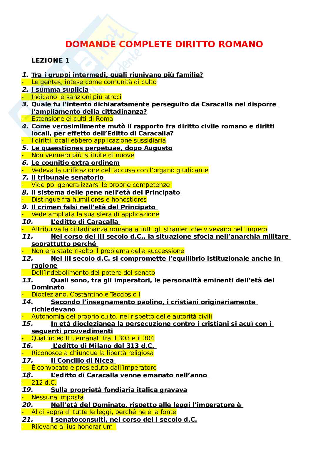 Domande complete Diritto romano
