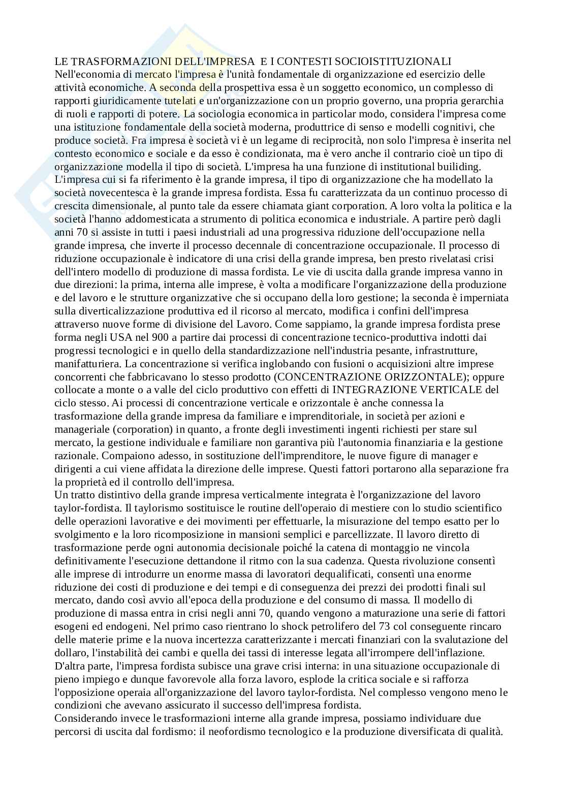 Trasformazione dell'impresa in epoca post-fordista