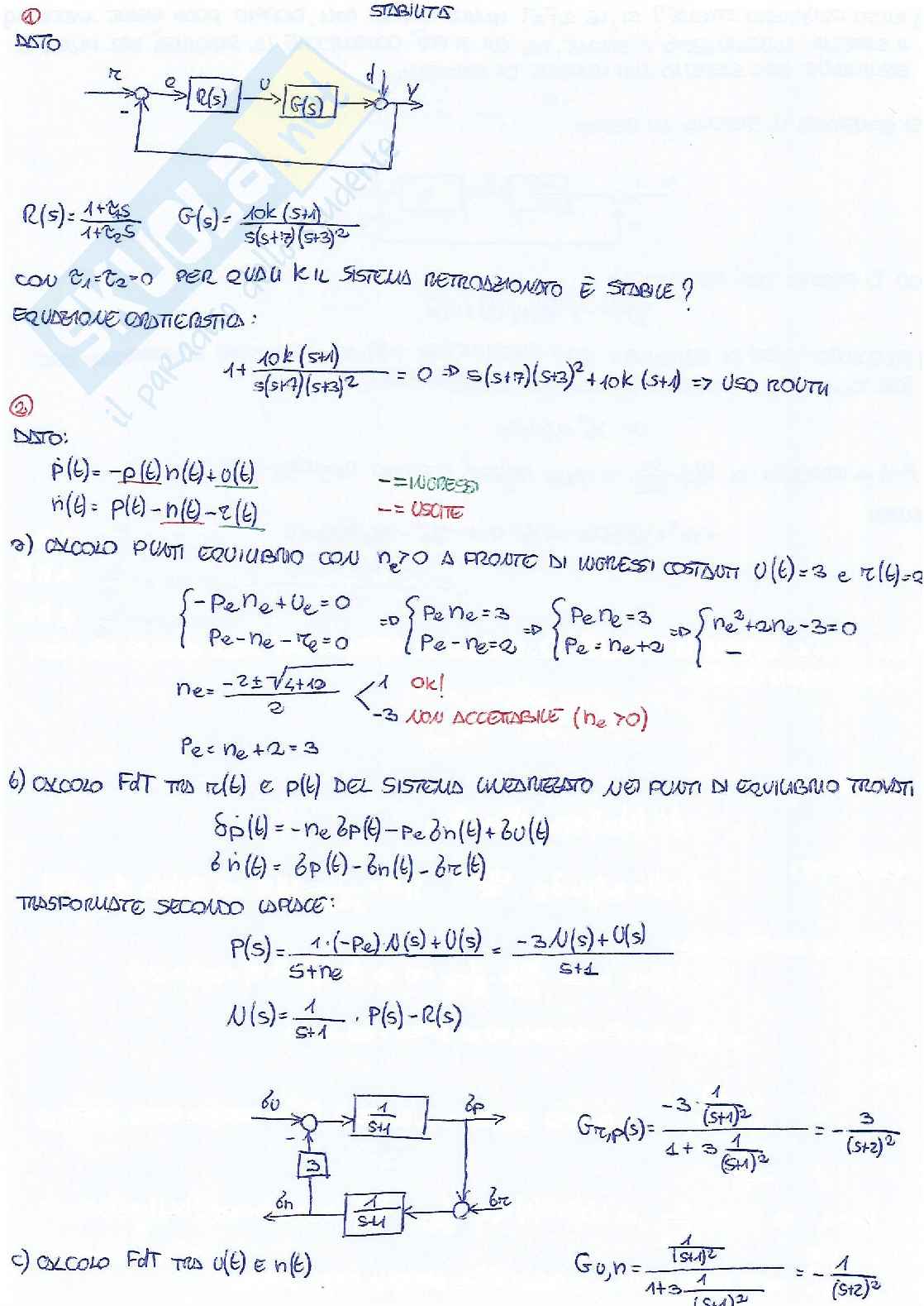 Esercizi risolti esame controlli automatici