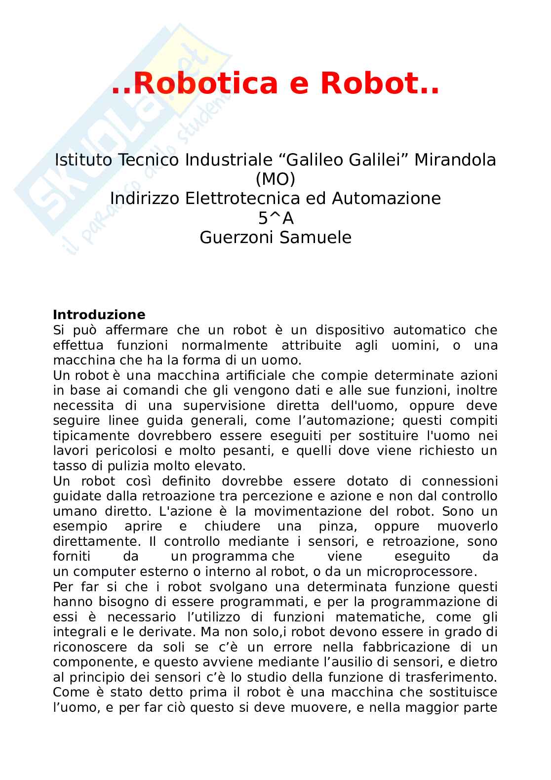 Robotica e Robot tesina