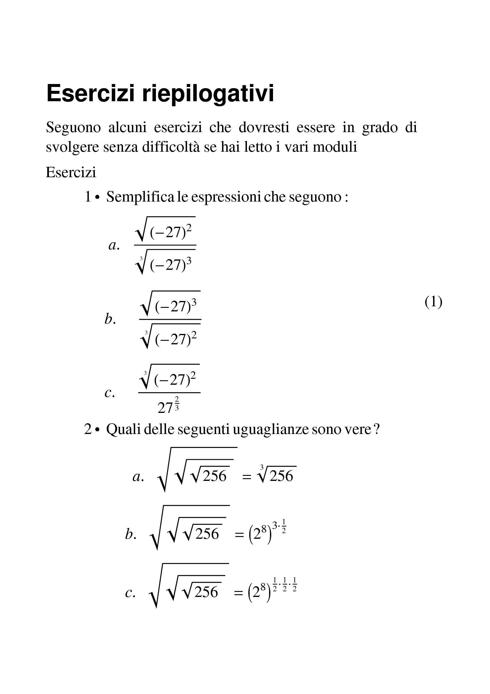 Matematica - Logaritmi, radici, radicali