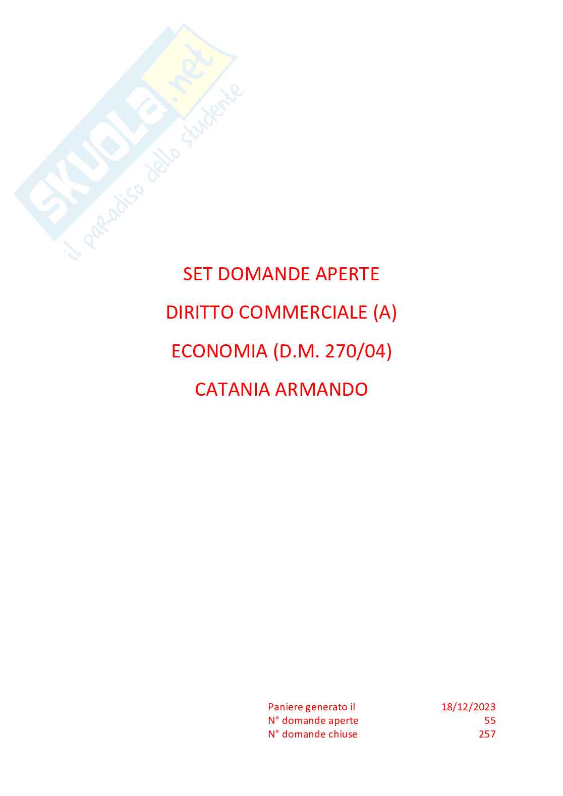 Paniere Diritto commerciale (2023) - risposte aperte