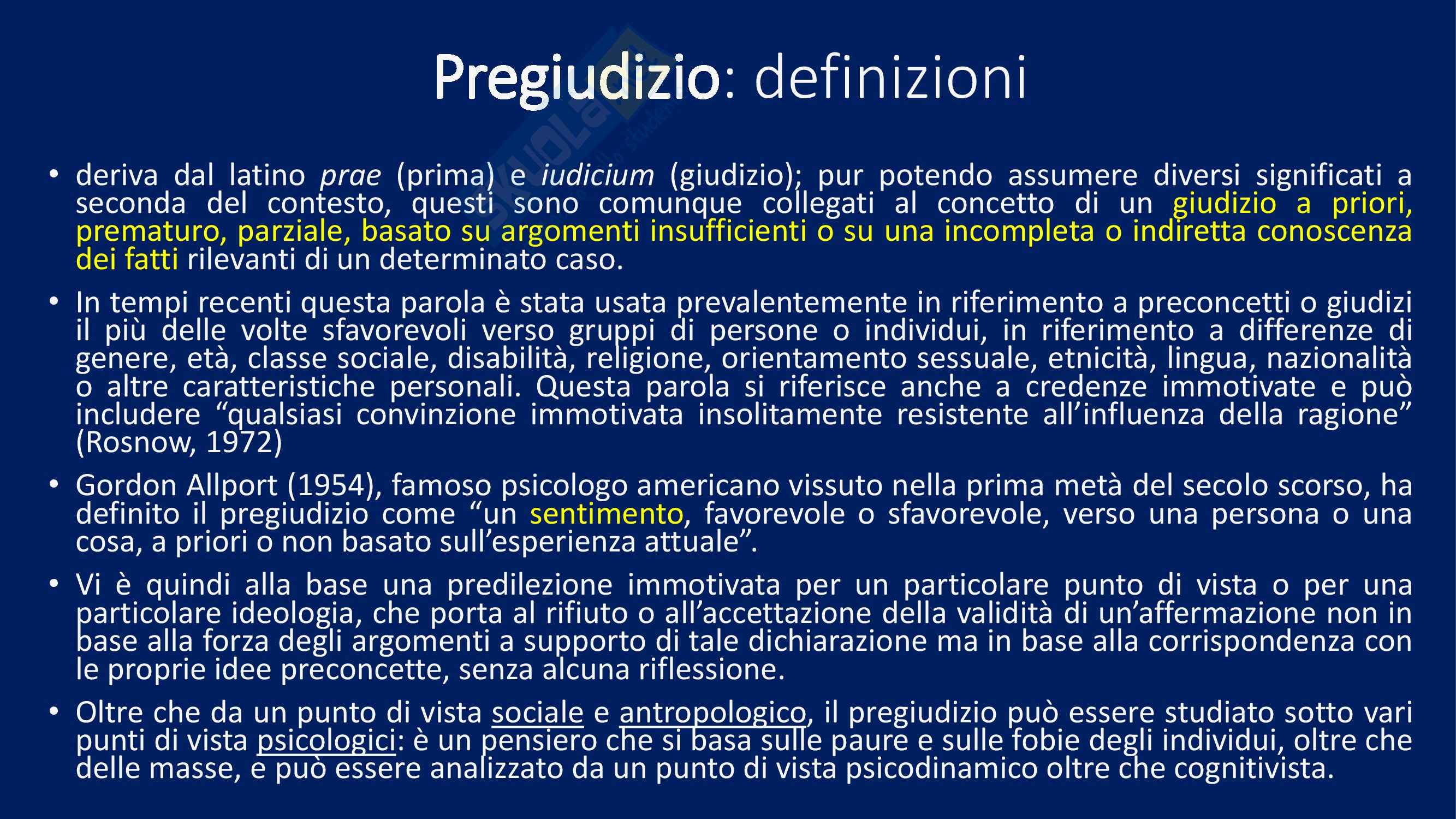 Psicologia - Pregiudizio