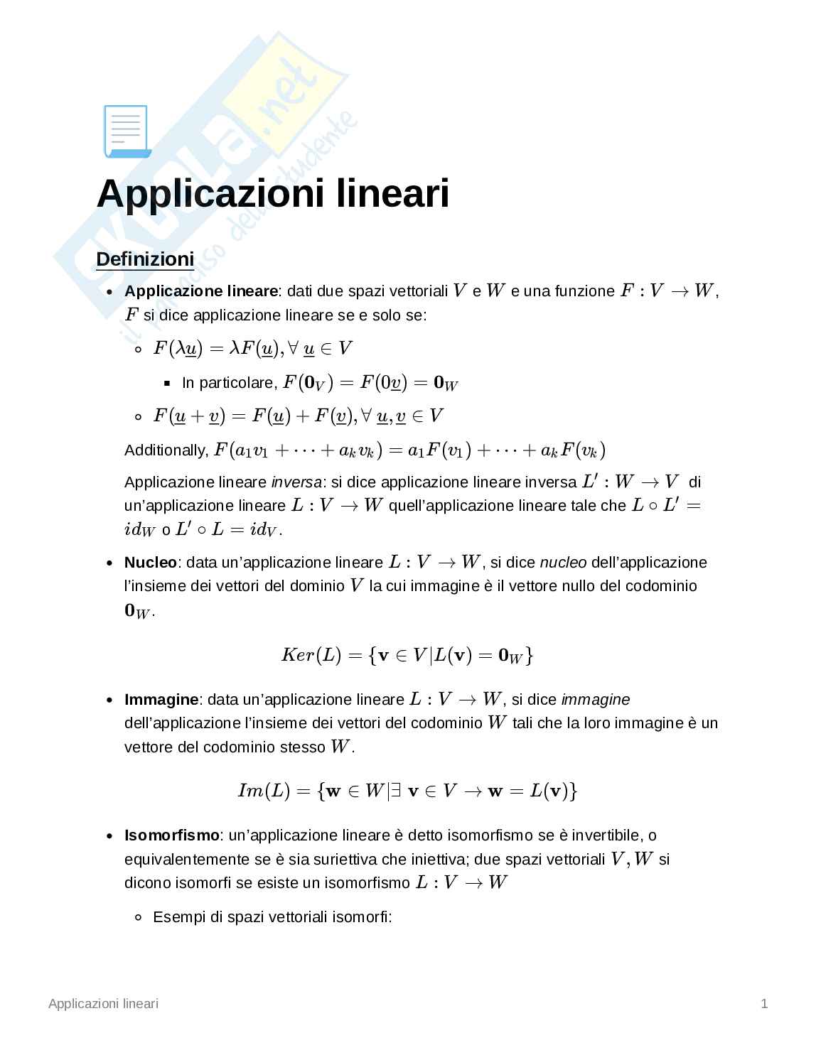 Applicazioni lineari