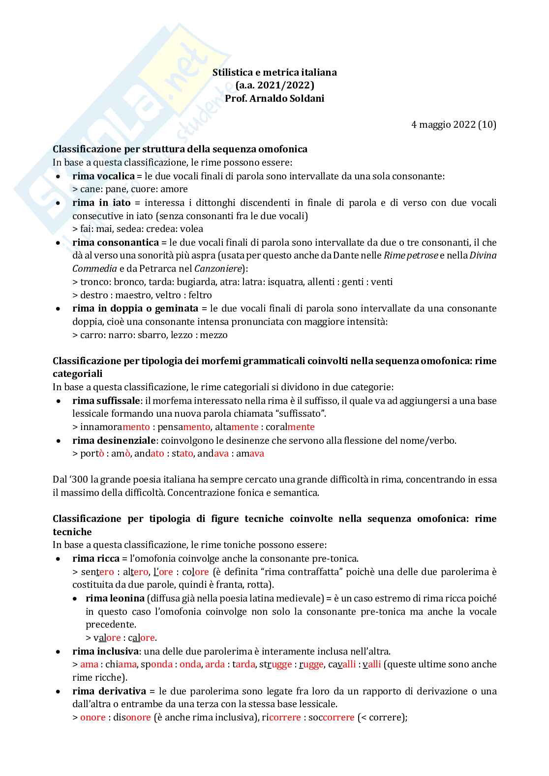 Lezioni Stilistica e metrica italiana