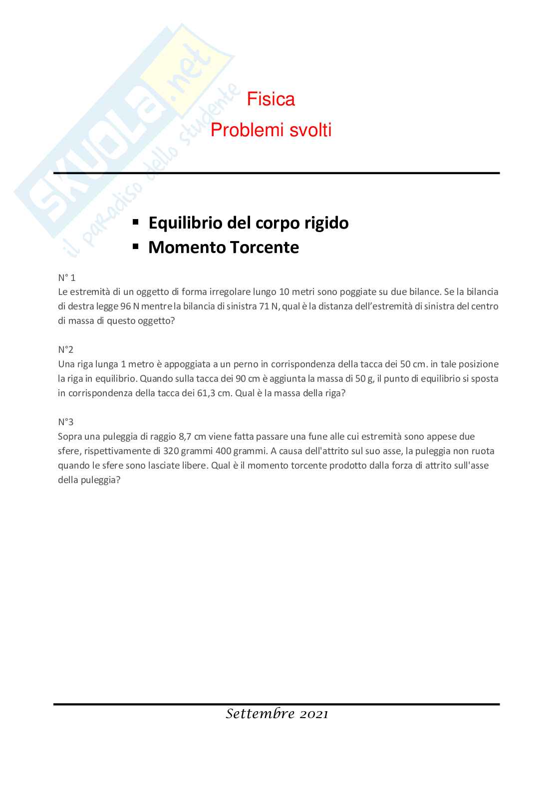 Fisica, equilibrio corpo rigido, momento torcente - problemi svolti