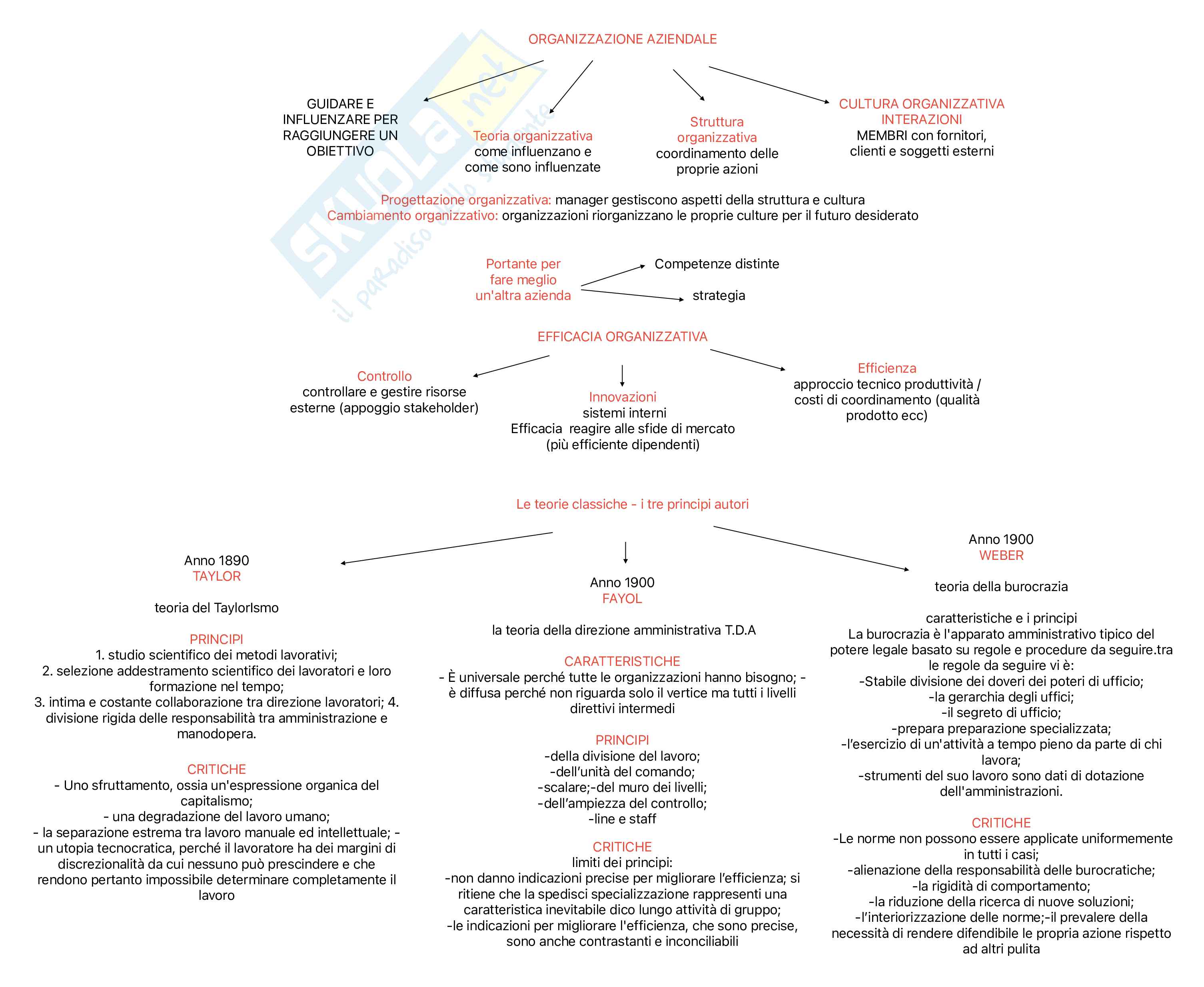 Mappe concettuali complete Organizzazione aziendale