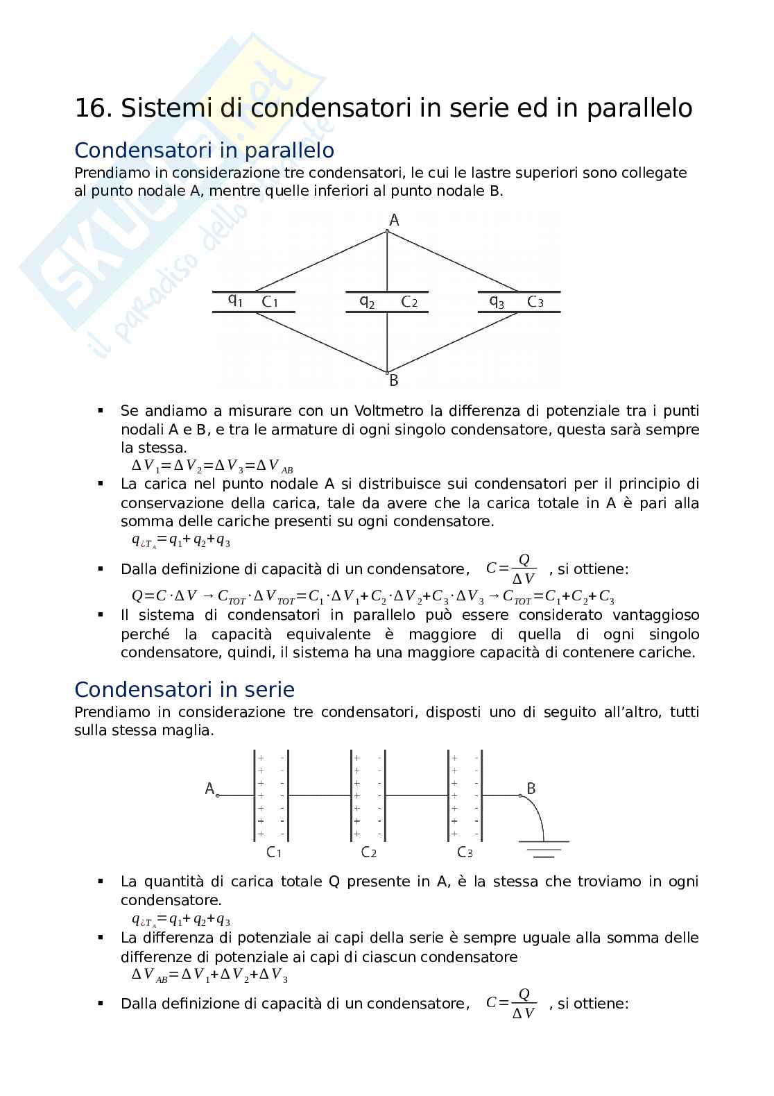 Sistemi di condensatori in serie e in parallelo