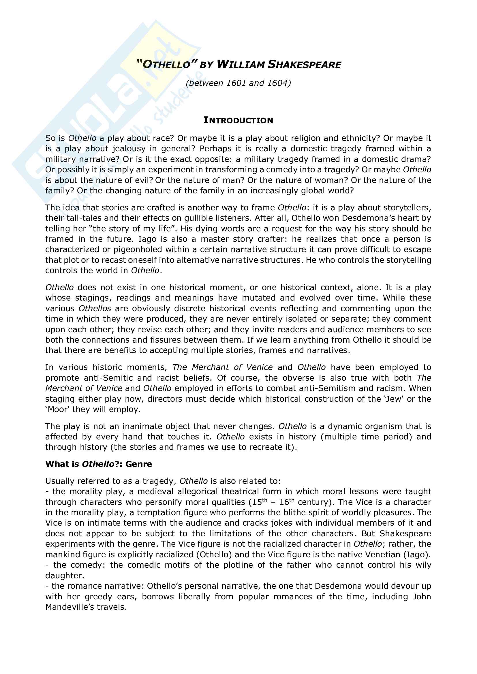 Summary of "Othello" by Shakespeare