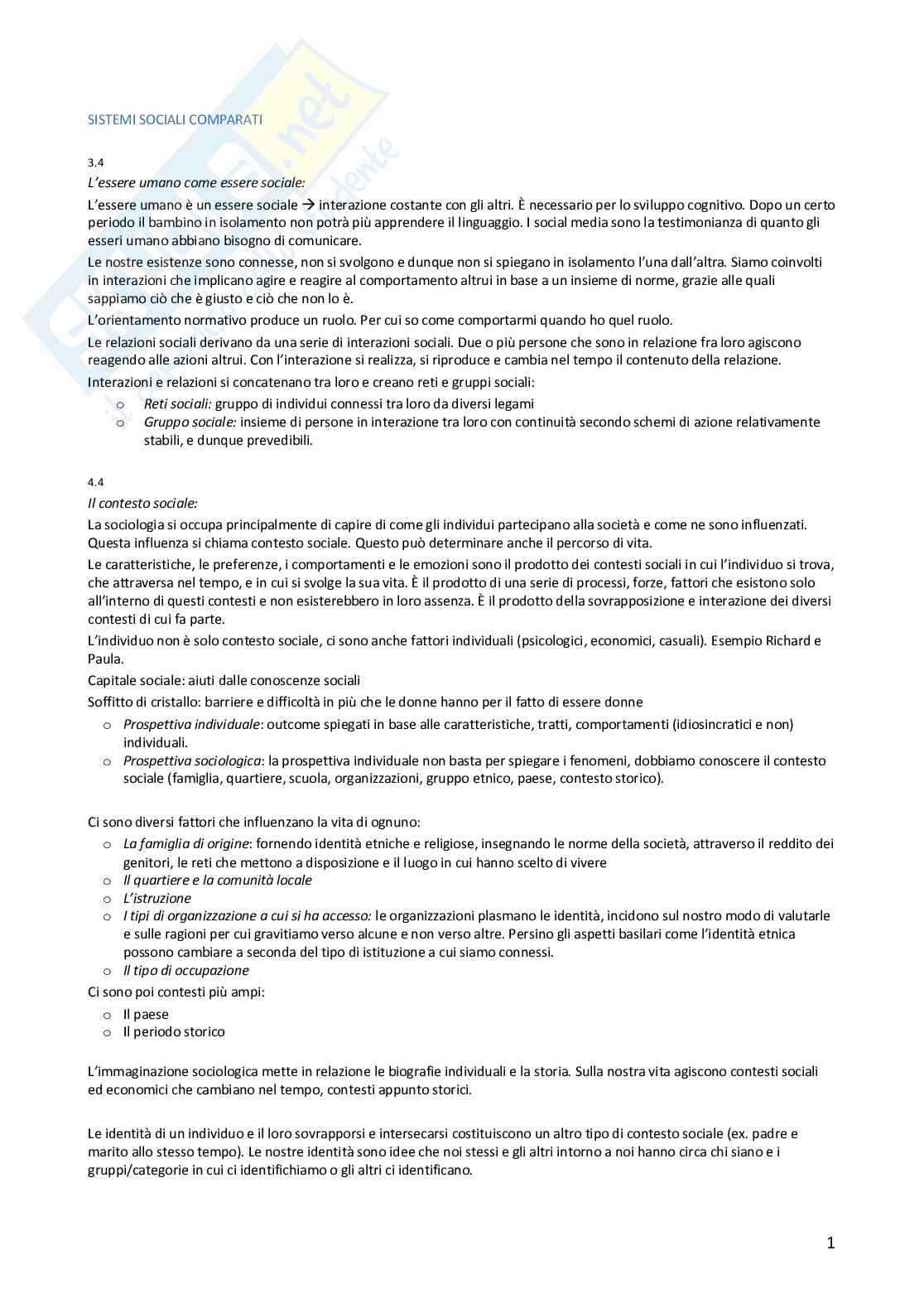 Riassunto esame Sistemi sociali comparati, Prof. Santoro Monica, libro ...