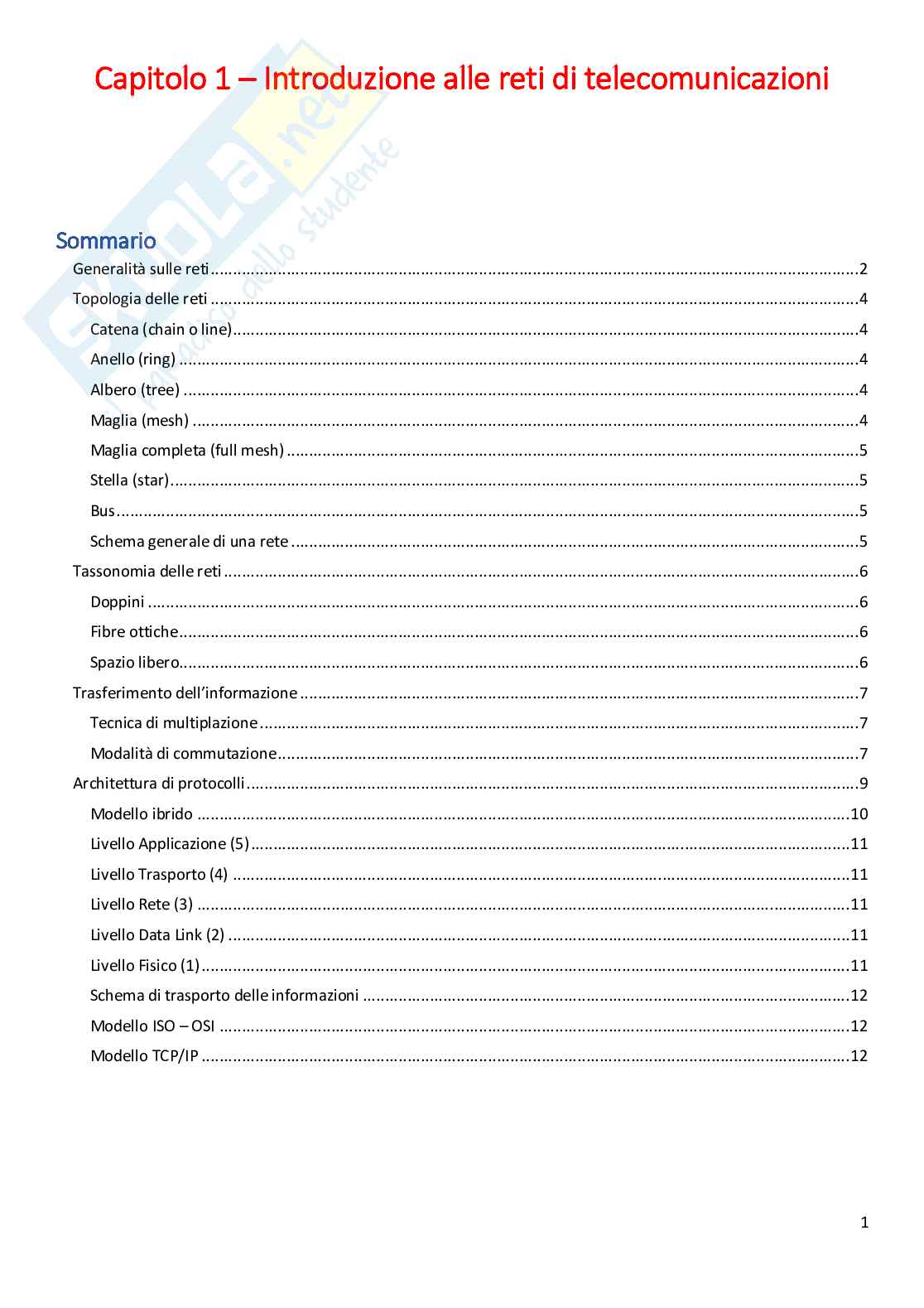Appunti Reti di Telecomunicazioni