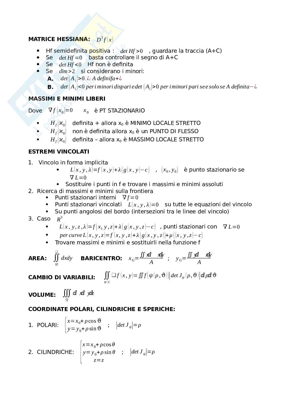 Formulario di analisi matematica 2