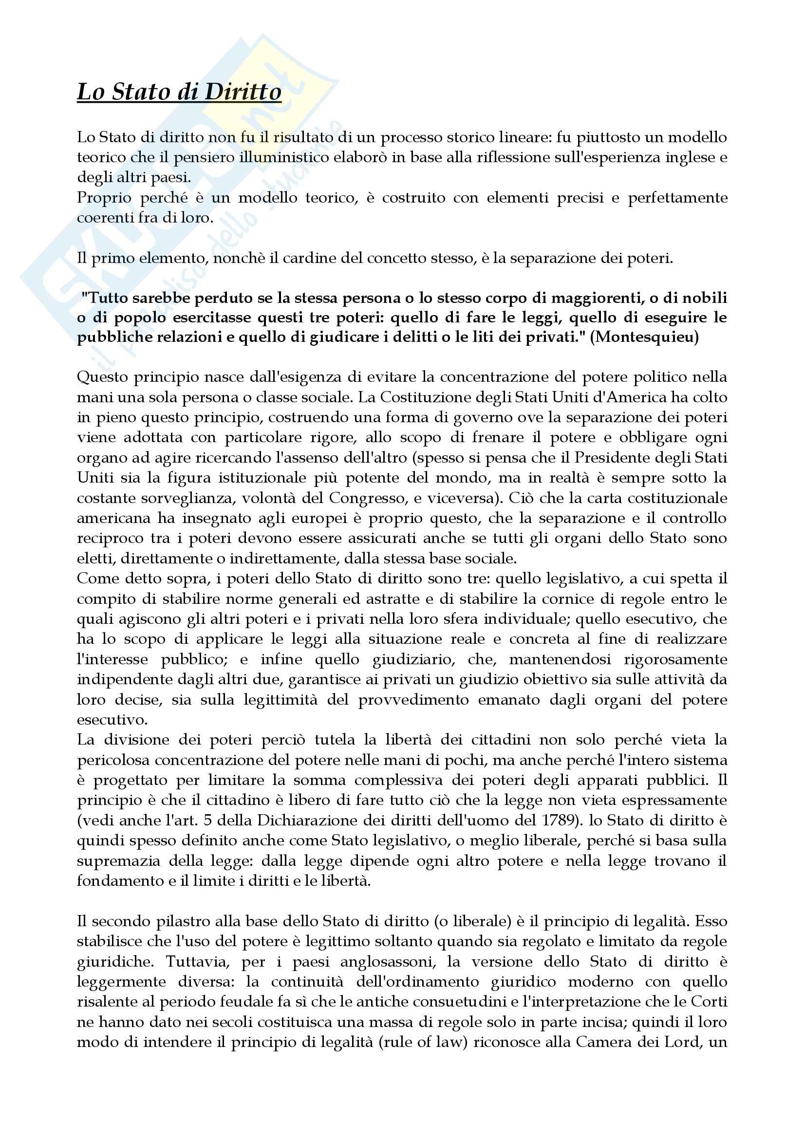 Scienze dell'amministrazione - Lo Stato di diritto