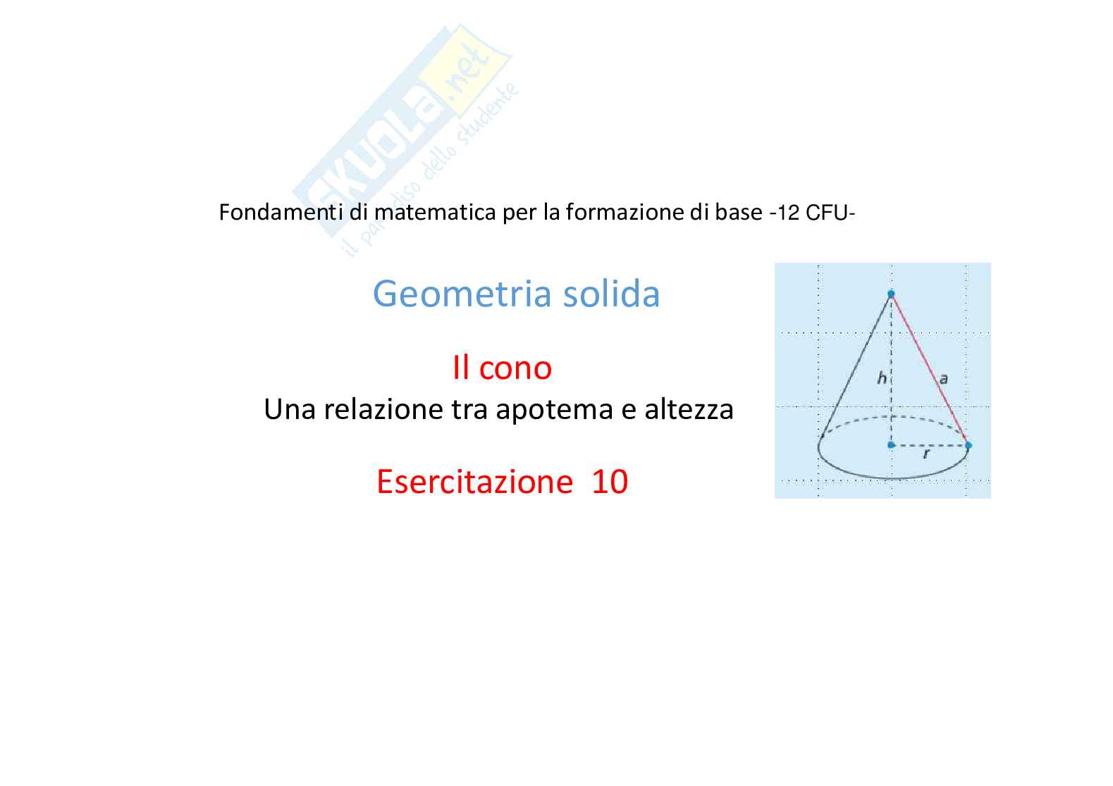 Geometria nello spazio. I solidi di rotazione. Il cono (10)
