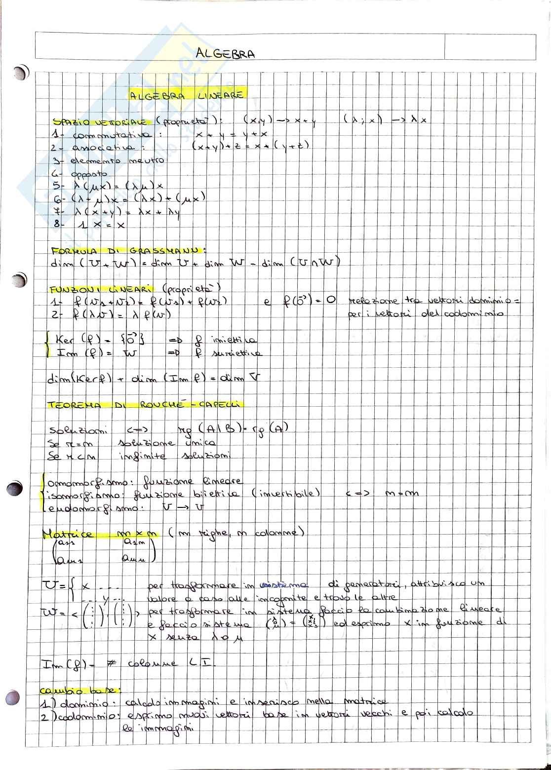 Algebra lineare (formulario)