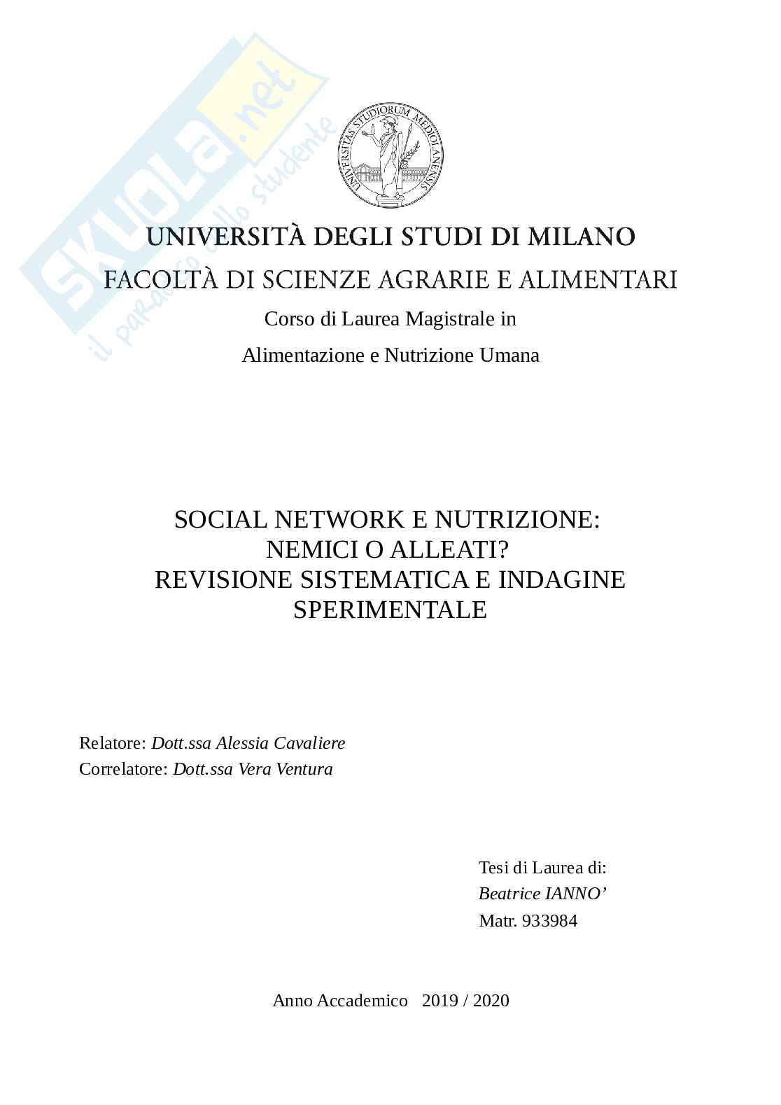 Tesi: Social Network e Nutrizione: Nemici o Alleati? Revisione ...