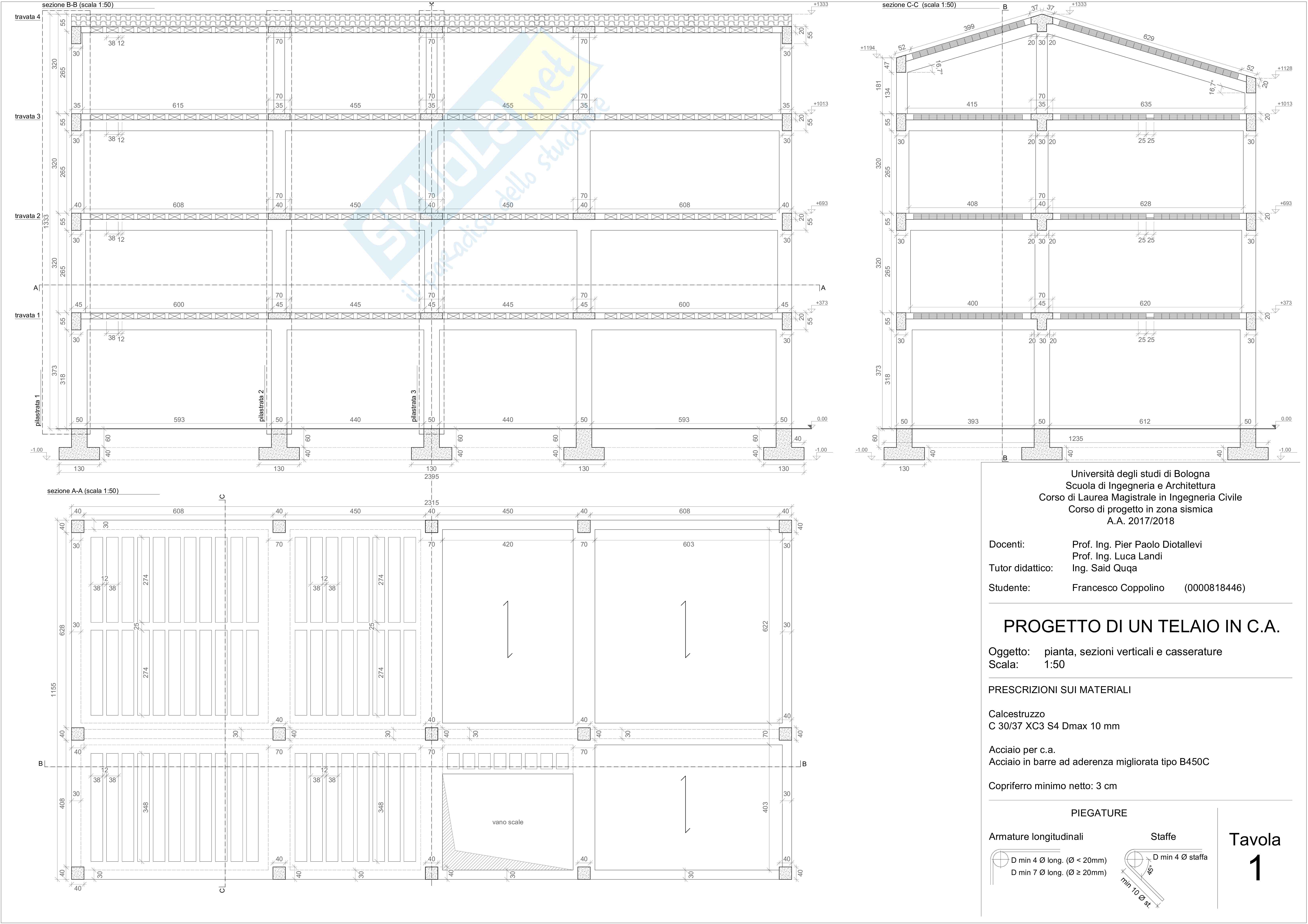 Tavole di Progetto - Telaio in c.a. in zona sismica