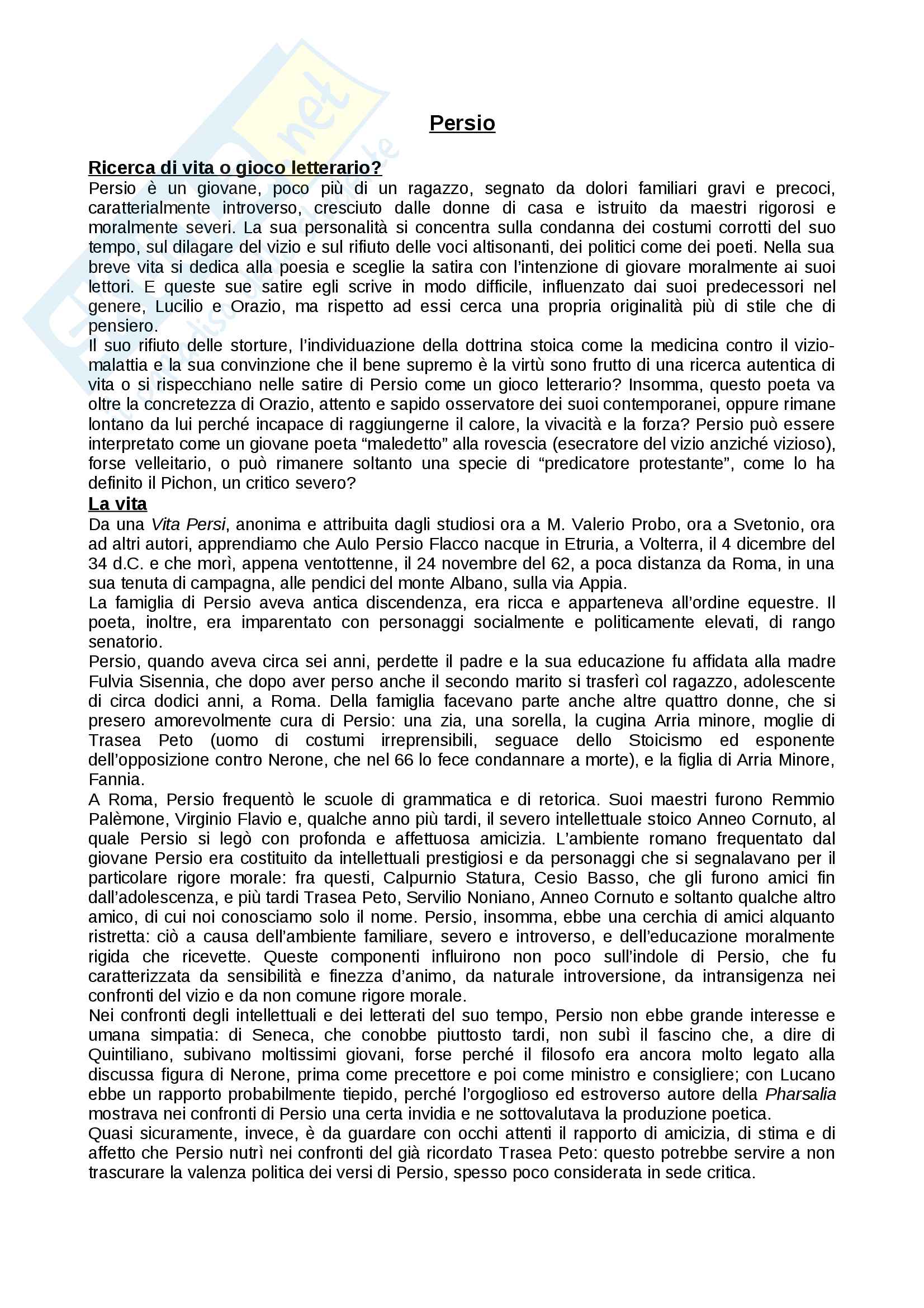 Aulo Persio Flacco: Appunti di latino