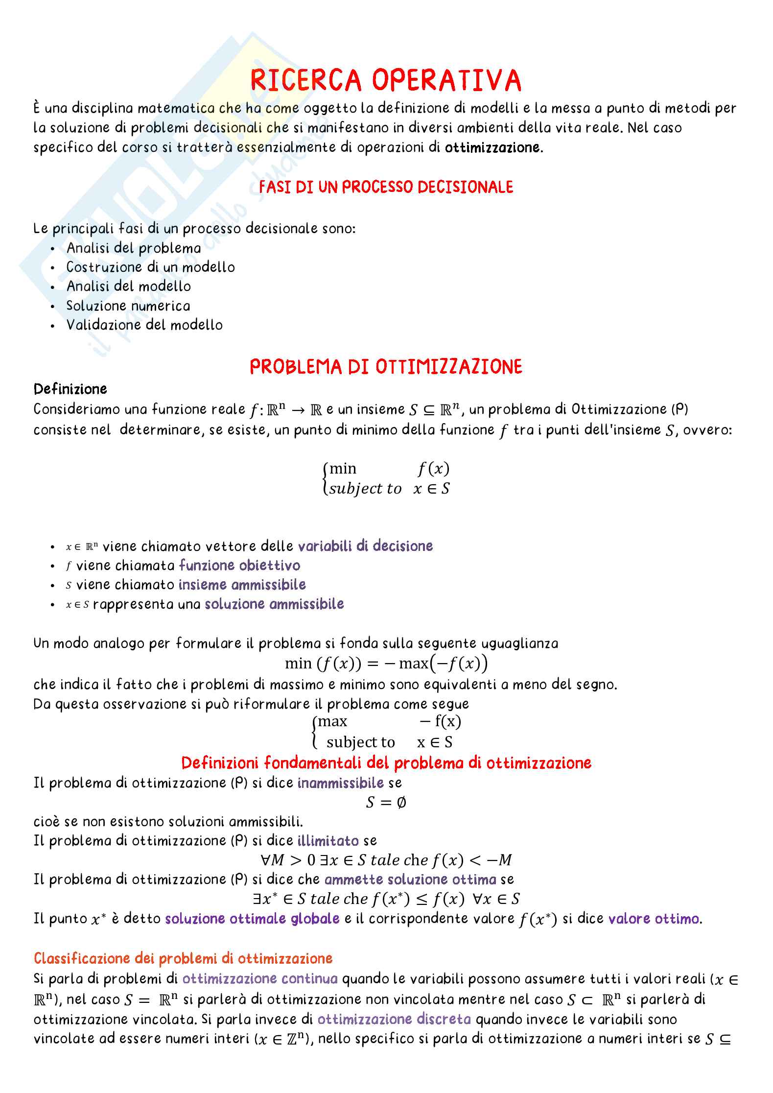 Quaderno ricerca operativa