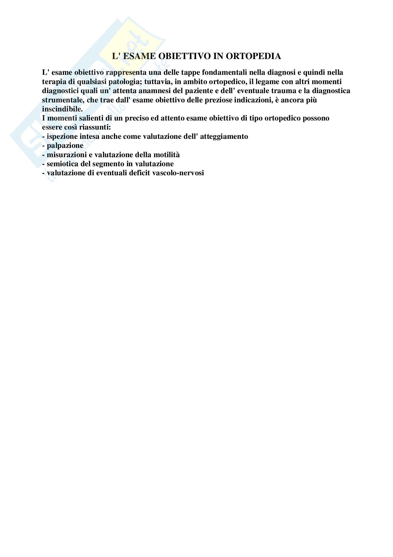 Ortopedia – Esame Obiettivo