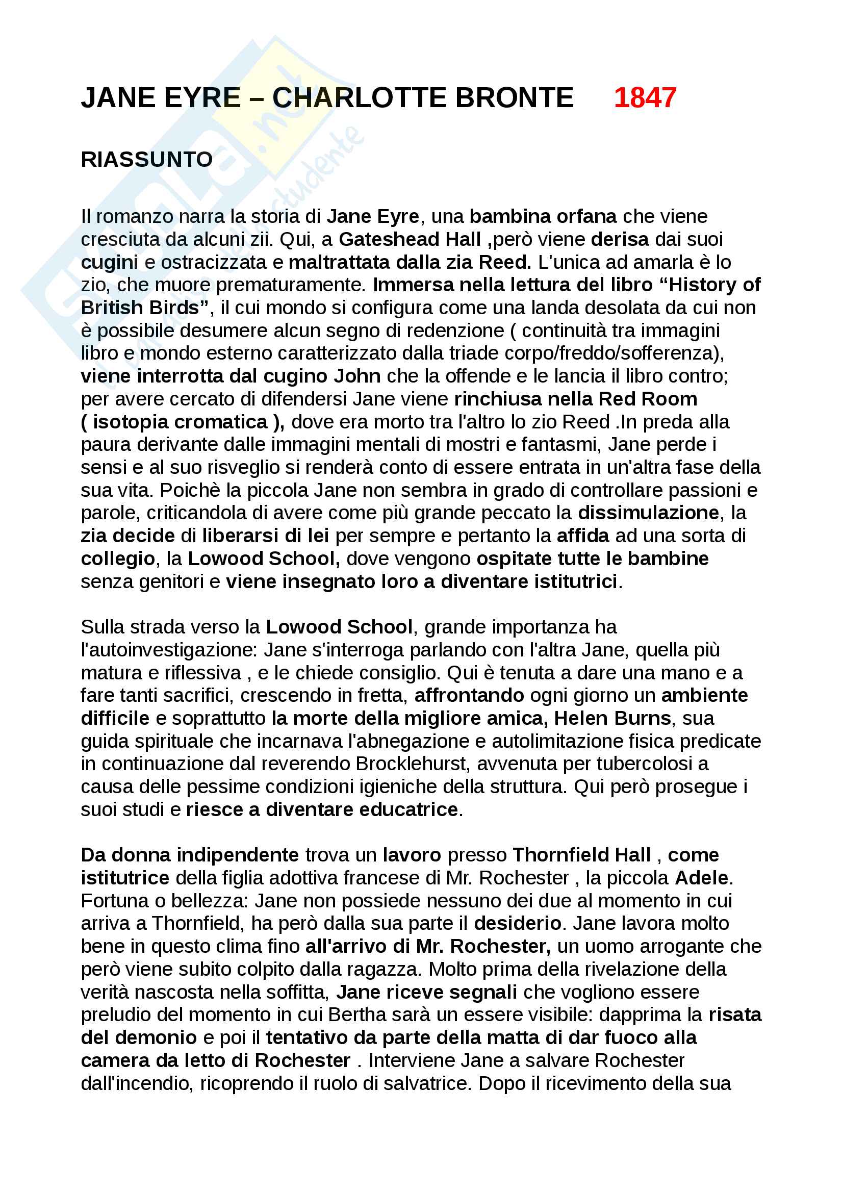 Jane Eyre: Appunti di letteratura inglese