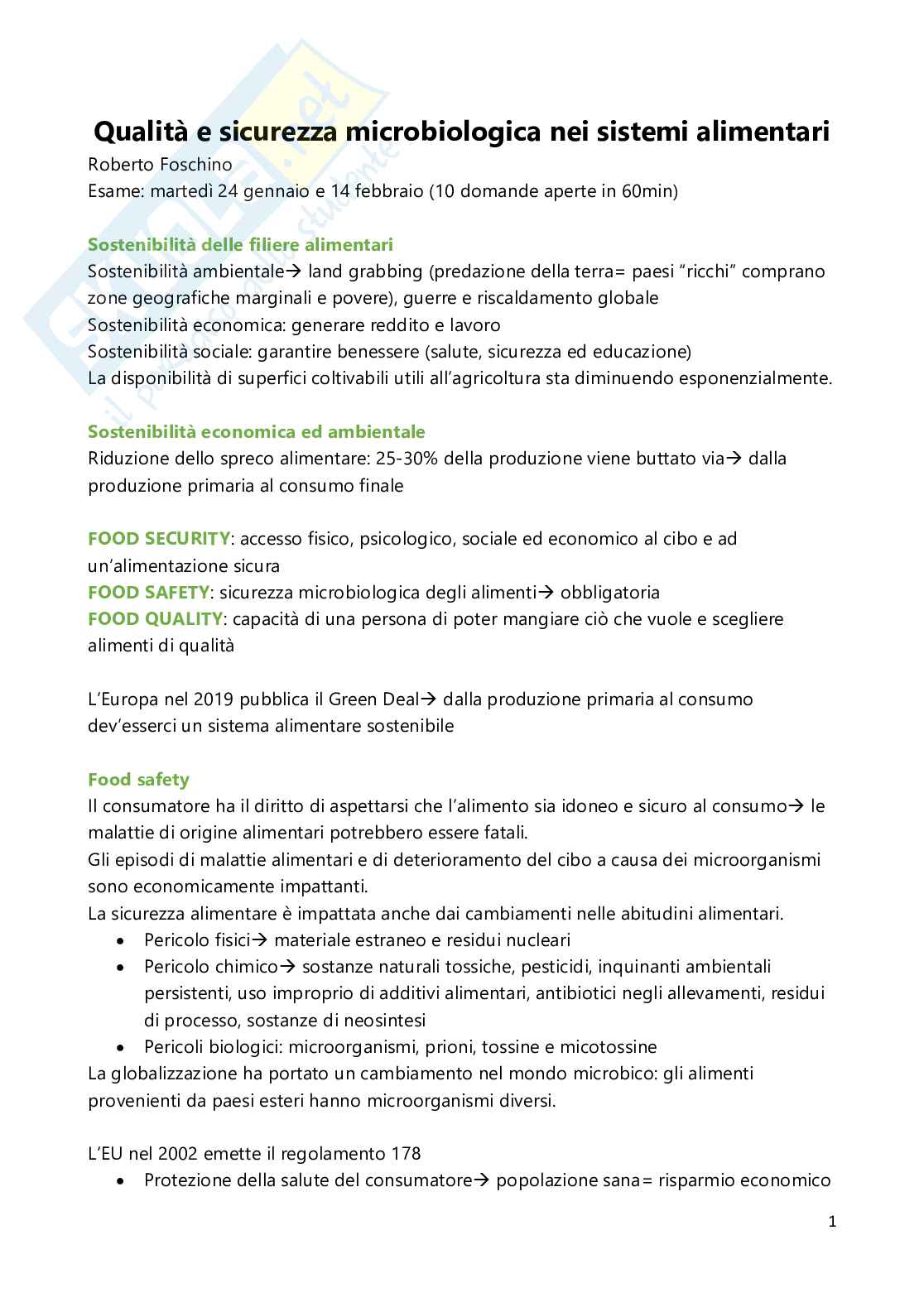 Qualità e sicurezza microbiologica nei sistemi alimentari