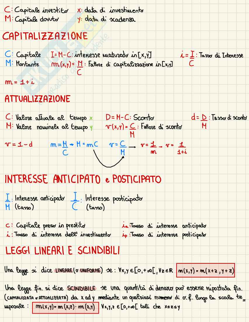 Matematica finanziaria - Schemi