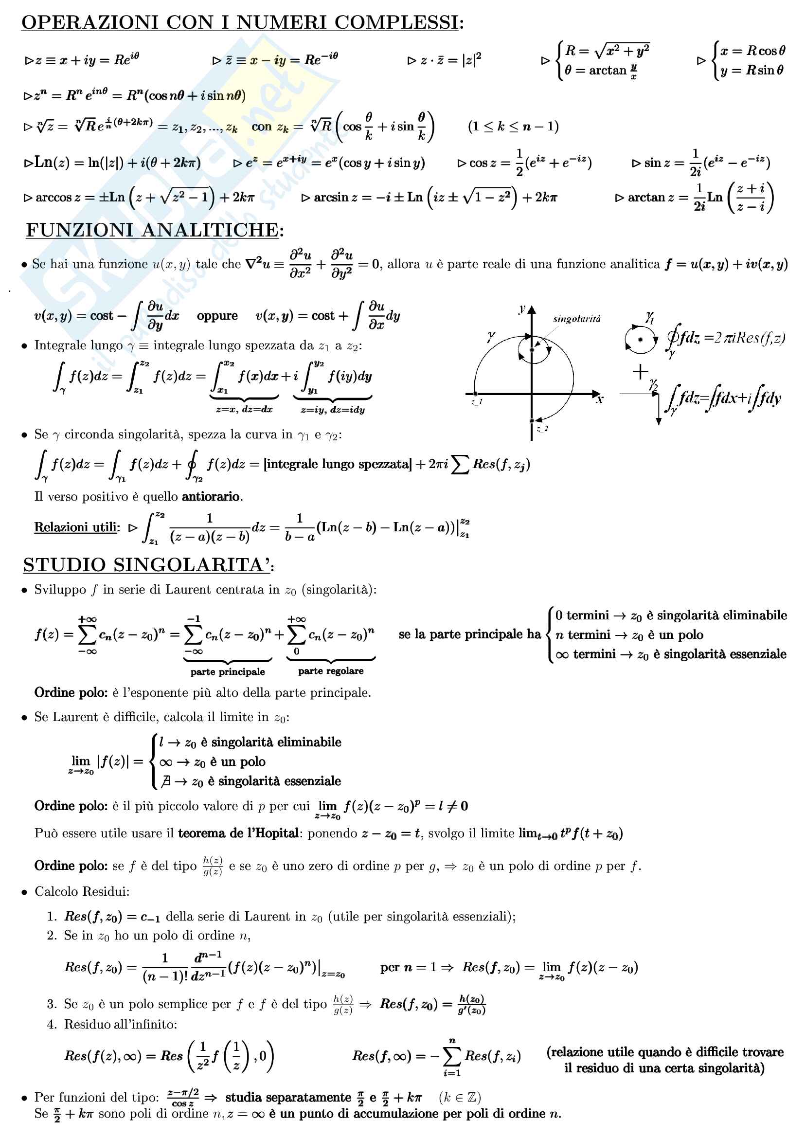 Formulario Completo per l'esame di Metodi e Modelli Matematici della Fisica (Analisi Complessa ...