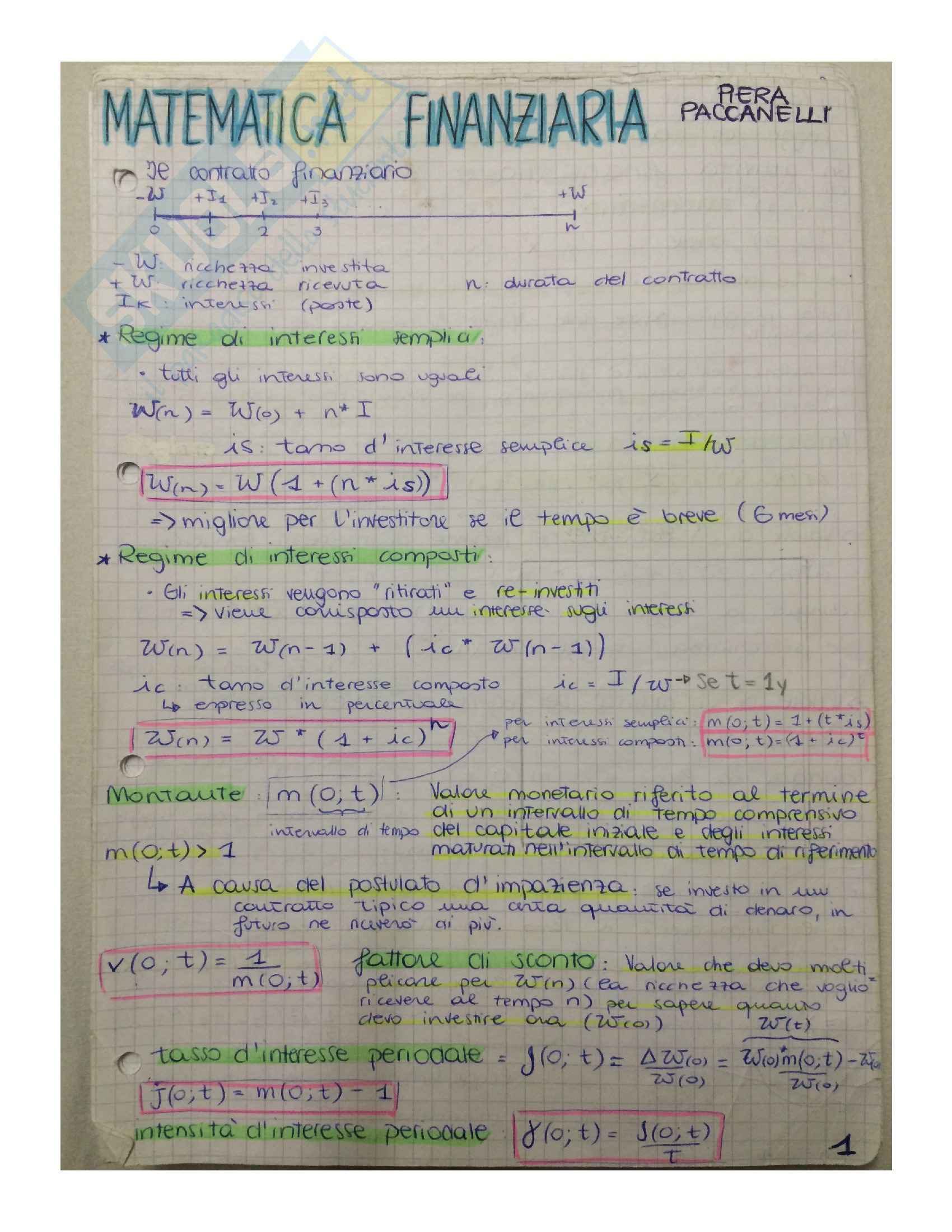 Matematica finanziaria - Appunti, definizioni e formule