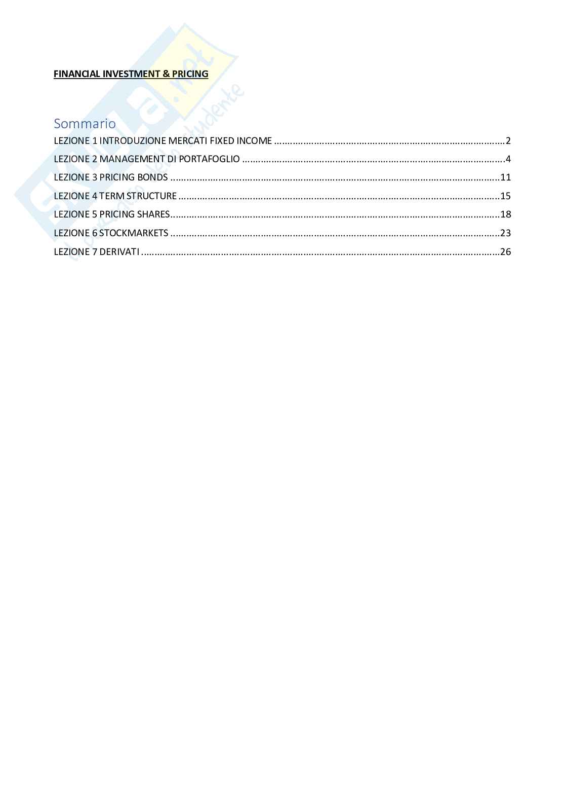 Appunti teorici di Financial investment e pricing con slide, esempi e ...