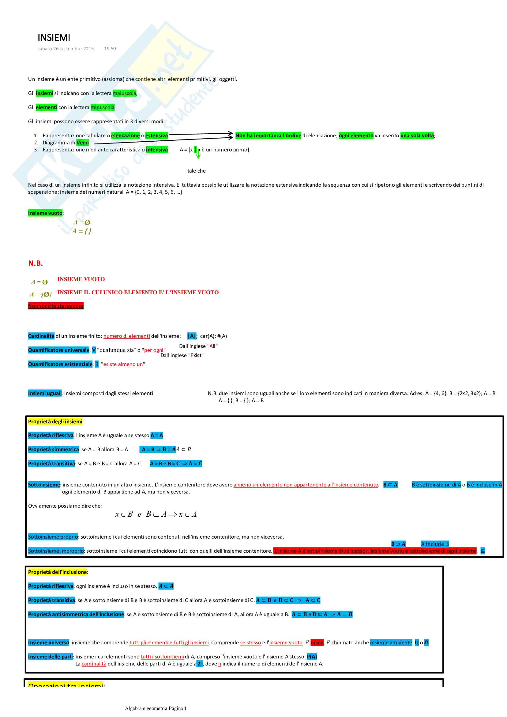 Insiemi e proprietà
