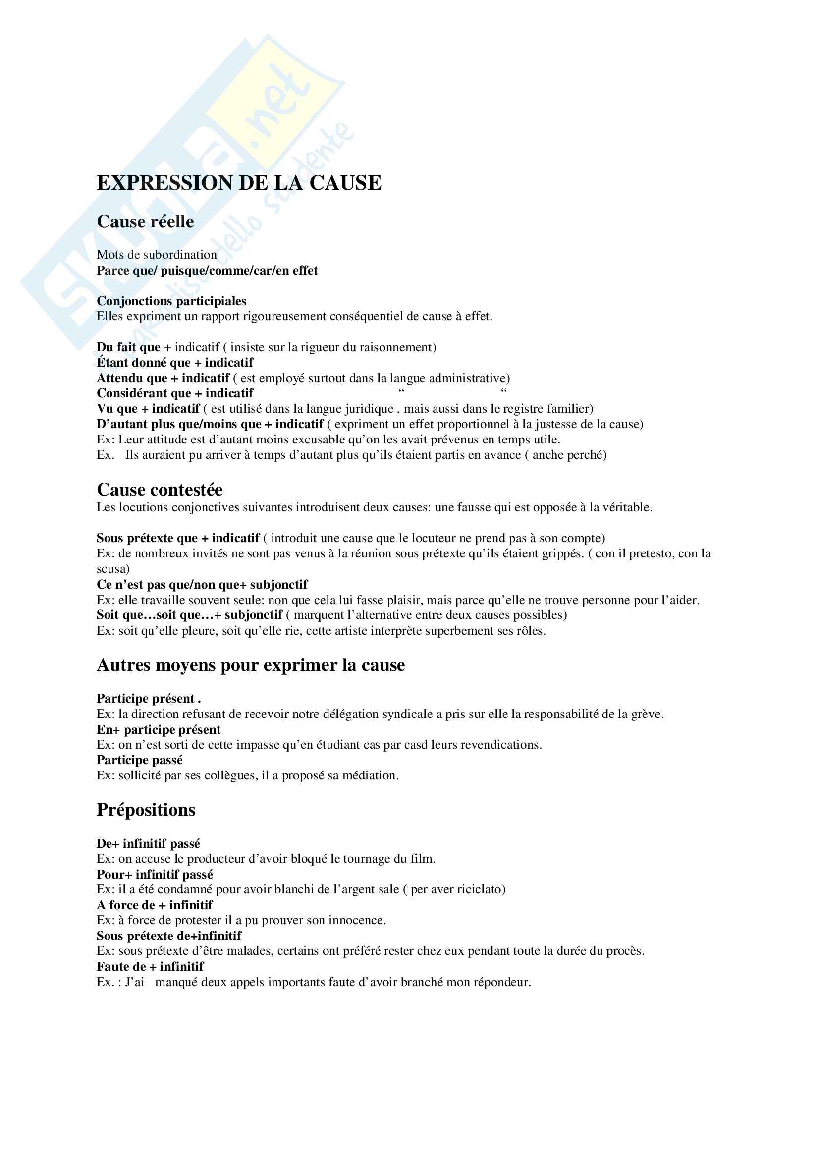 Expression de la cause