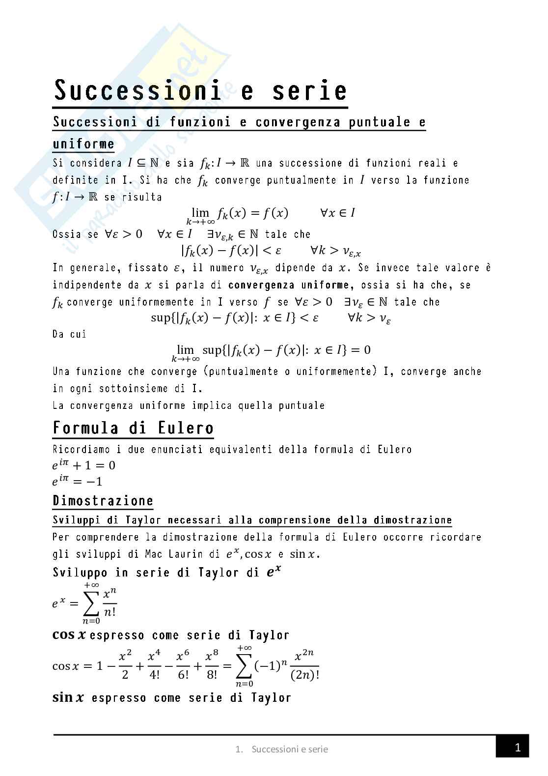 Riassunto esame Analisi 2, Prof. Loreti Paola, libro consigliato Elementi di analisi matematica ...