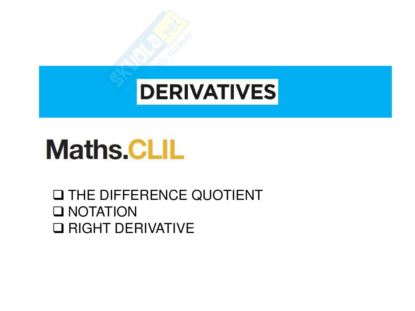 Maths.CLIL analisi matematica, le derivate