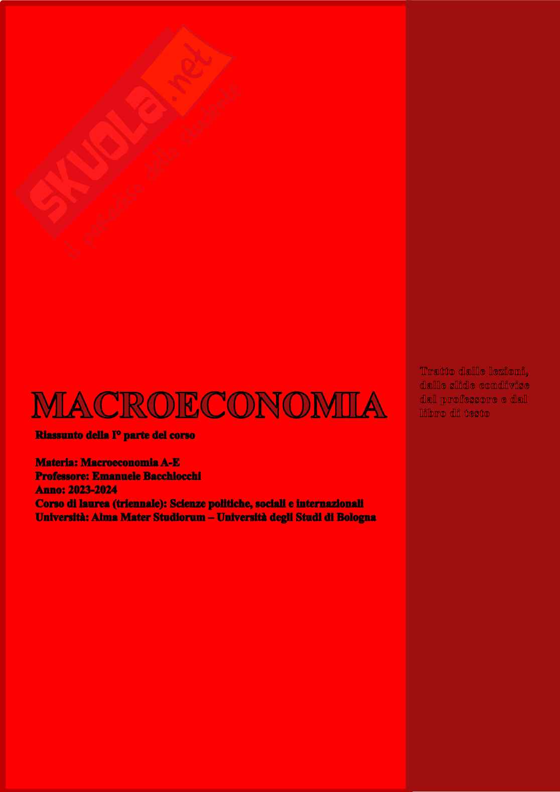 Riassunto esame Macroeconomia, Prof. Bacchiocchi Emanuele, libro ...