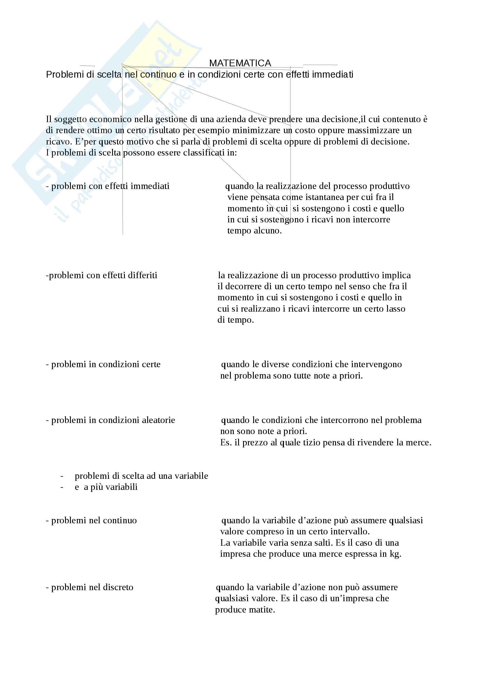 Matematica finanziaria - problemi di scelta nel continuo