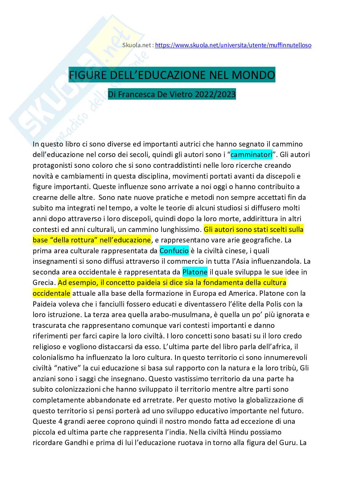 Riassunto esame Pedagogia generale e pedagogia interculturale, Prof ...